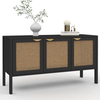 IDMarket Idmarket - Buffet bas 110 cm edhen 3 portes bois noir et cannage