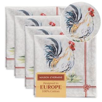 Maison d'Hermine Campagne Lot de 4 Serviettes 100% Coton Douces et Confortables Id&eacute;al pour Les d&icirc;ners familiaux, Les Mariages, Les Cocktails, la Cuisine, Le Printemps,