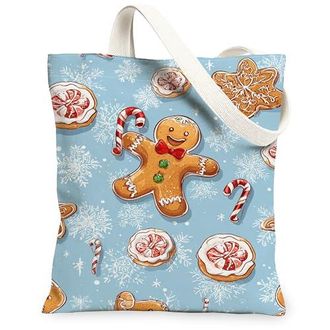 Generic Sacs fourre-tout en toile de pain dépices, motif biscuits festifs, sacs de courses réutilisables, sacs de courses fantaisie, légers et lavables en toi
