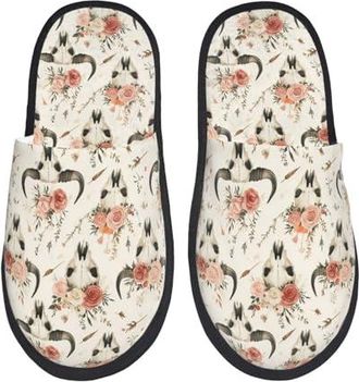 Generic Pantoufles Unisexes Imprimé Crânes De Moutons À Fleurs Roses Chaussons Automne Hiver Adultes Chaude Pantoufles, Pour Hommes, Intérieur Extérieur, Mari