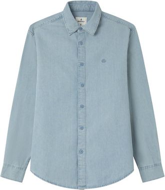 Springfield Herren Basic Denim Shirt with Tree Embroidery Besticktes Hemd, blau, XXL