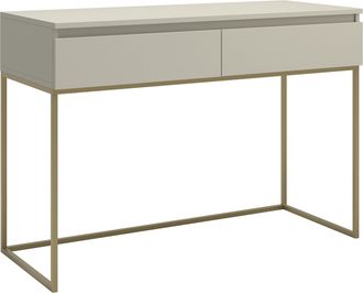 Selsey Schreibtisch Computertisch B&uuml;rotisch Mit 2 Schubladen Metallrahmen 120 x 50 x 80 cm Taupe Mit Goldenen Beinen