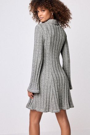 Next Minikleid Geripptes lang&auml;rmeliges Minikleid mit Kragen (1-tlg)