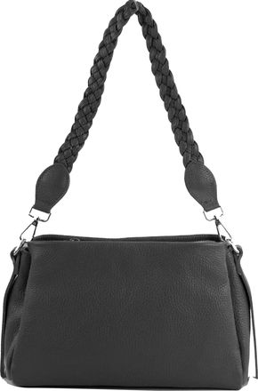modamoda.de T263 Damen Leder Schultertasche, handmade in Italy, 27x10x18 cm, 3 Hauptf&auml;cher, abnehmbarer Henkel, Farbe:Schwarz