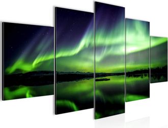 Runa Art Bilder Polarlicht 200 x 100 cm 5 Teilig XXL Wanddekoration Design Grün Blau 609151a