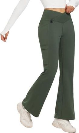 Baleaf Pantalon Thermique pour Femme avec Poches, randonnée imperméable Coupe Bootcut Chaud dhiver Vert XXL