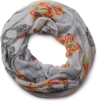 styleBREAKER Loop Schlauchschal im Mexico Style mit Totenkopf Skull Muster, Schal, Tuch, Damen 01018055, Farbe:Grau