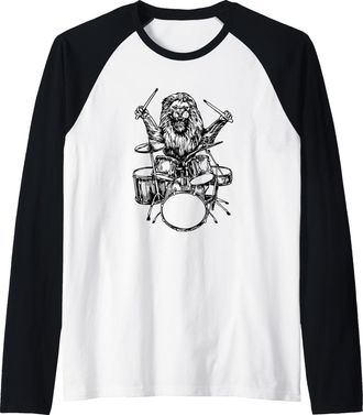 Seembo L&ouml;we spielt Schlagzeug Lustiger Tierschlagzeuger Rockmusiker Raglan