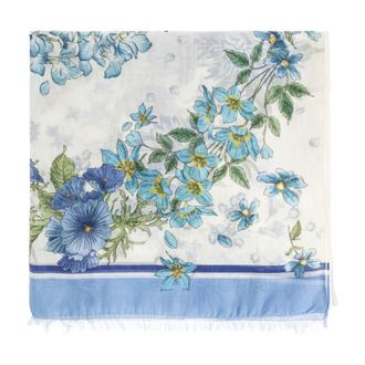 Ferragamo Seiden-Tuch mit Blumenmotiv - - Accessories - Damen - Blau - ONE SIZE