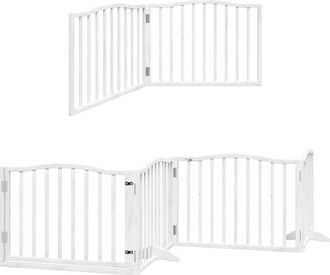 vidaXL 8-tlg. Hundetor mit T&uuml;r Faltbar Wei&szlig; 640 cm Pappelholz vidaXL