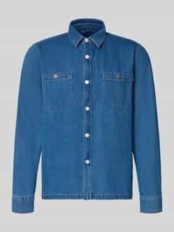 Maerz Hemdjacke aus Baumwoll-Leinen-Mix in Denim-Optik