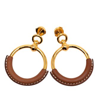 Herm&egrave;s Gold Plated Barenia Loop Earrings