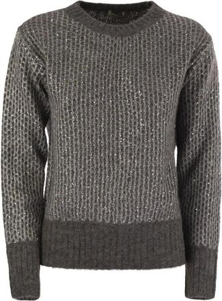 Herno Femme, Pulls, Gris, Taille: 42 FR Pull Ras du Cou en Tricot &agrave; Sequins