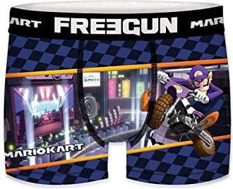 Freegun Boxer Enfant Waluigi, Caleçon Garçon Mario Kart, Confortable & Stretch, Noir, Violet, Taille 12/14 Ans