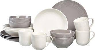 Ritzenhoff & Breker Levi Kombiservice 16-teilig, Teller Schalen und Becher für 4 Personen, Skandinavisches Design mit feinem Rillenrelief, Mix & Match Geschirr, Porzellan