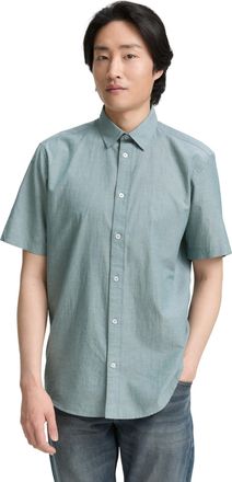 Tom Tailor Herren 1047322 Regular Fit Kurzarmhemd aus Baumwolle, 38459-Jasper Green Chambray, L
