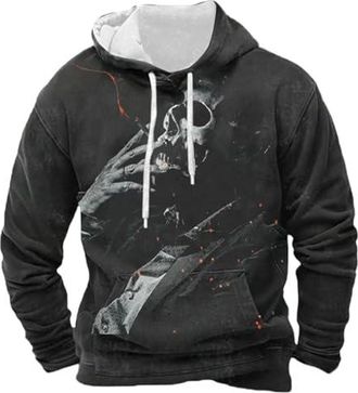 Generico Sweat &agrave; capuche pour homme avec cr&acirc;ne imprim&eacute; en 3D graphique gothique Os Punk Hip Hop Sweat-shirt r&eacute;tro Top Streetwear de Ball Masqu&eacute; F&ecirc;te Veste pour