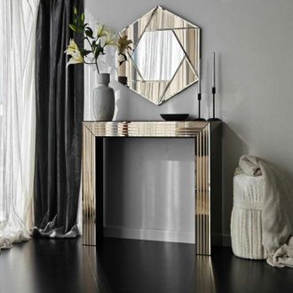 Pier Import Miroir dentr&eacute;e hexagonal &agrave; facettes, cadre ambr&eacute; CODY