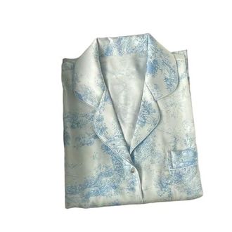 Generic YUJIEBB Ensemble de pyjama en satin pour femme - Printemps classique - Peinture au sable - Manches longues - Boutons - Vert, Kdj716blue, M