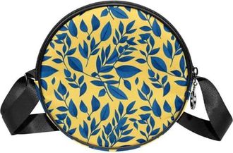 Generic Petit sac &agrave; bandouli&egrave;re Circle pour femme, motif feuille artistique, sac &agrave; dos avec fermeture &eacute;clair, bretelles r&eacute;glables, sac &agrave; main rond d&eacute;contract&eacute;