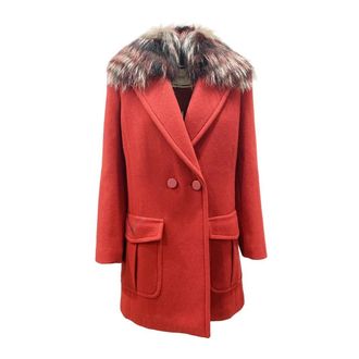 Fendi Pelzkragen Wollmantel - - Coats - Damen - Rot - XS