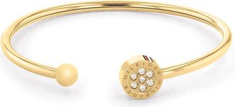 Tommy Hilfiger Jewelry Offenes Bangles Armband für Damen aus Edelstahl mit Kristallen - Erhältlich aus Gold, Nelkengold oder Silber