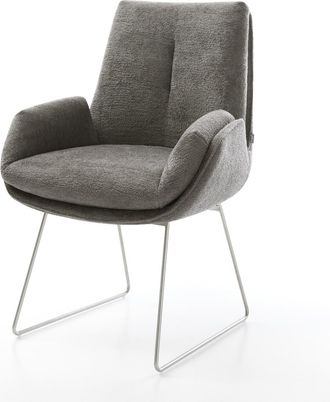 DELIFE Esszimmerstuhl Clea-Flex Boucl&eacute; Soft Schlamm Kufengestell Edelstahl, Esszimmerst&uuml;hle