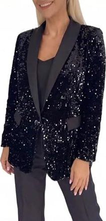 Generic Veste Blazer Femme Blazer &Agrave; Sequins pour Femme Veste De Soir&eacute;e Scintillante Coupe Ajust&eacute;e Manches Longues Un Bouton Cardigan V&ecirc;tement DExt&eacute;rieur &Eacute;l&eacute;ga