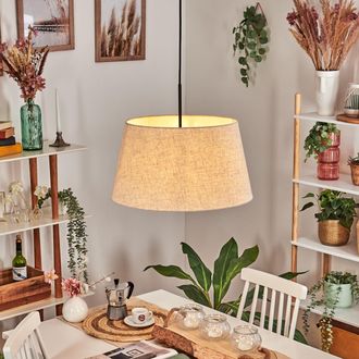 HOFSTEIN H&auml;ngeleuchte Bassagoda, H&auml;ngelampe aus Metall/Stoff in Schwarz/Beige/Wei&szlig;, moderne Pendelleuchte im modernen Design (&Oslash; 45 cm), E27, H&ouml;he max. 151 cm, 