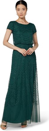 Adrianna Papell Damen Kurzärmeliges Blouson-Kleid mit Perlen Formales Abendkleid, Staubiger Smaragd, 42