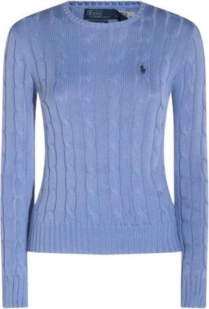 Ralph Lauren Femme, Pulls, Bleu, Taille: 38 FR Pull Ras du Cou en Coton Câblé