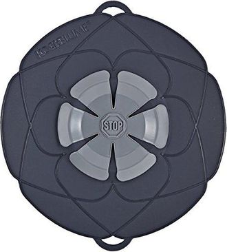 Kochblume das Original, Silikon &Uuml;berkochschutz f&uuml;r T&ouml;pfe und Pfannen, Mikrowellen-Deckel, Spritzschutz und Dampfgar-Aufsatz | (anthazit, M | Topfgr&ouml;&szlig;e 14-20cm)
