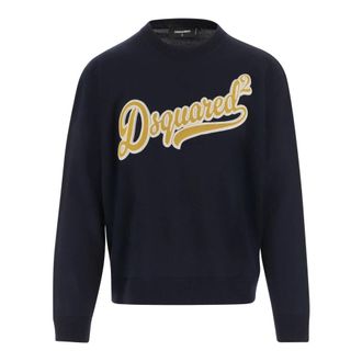 Dsquared2 Wollpullover mit Logo Marine Gelb - - Knitwear - Herren - Blau - L