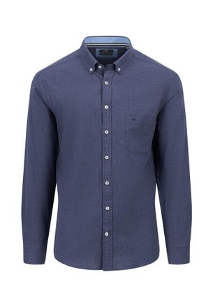 Fynch-Hatton Flanell-Hemd aus Baumwolle mit Button-Down Kragen Navy / 3XL