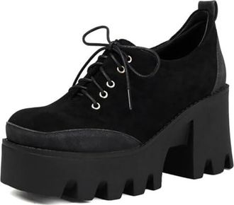 Generic Qynthra Chaussures Oxford &agrave; Plateforme &eacute;paisse pour Femmes Bout carr&eacute; Lacets Design Bicolore Semelle &eacute;paisse Style Punk Talons Mode pour Usage d&eacute;contr