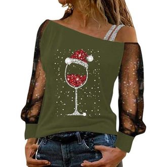 Generic T-shirt pour femme &eacute;l&eacute;gant &agrave; manches longues avec dentelle - Haut d&eacute;contract&eacute; pour le quotidien et tenues confortables avec un design tendance et un t