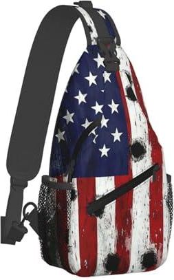 Generic Antivol Sacoche Tactique Trou de balle de guerre sur le drapeau am&eacute;ricain des &Eacute;tats-Unis Sac De Poitrine Polyester Crossbody Bag pour Cyclisme &eacute;cole R