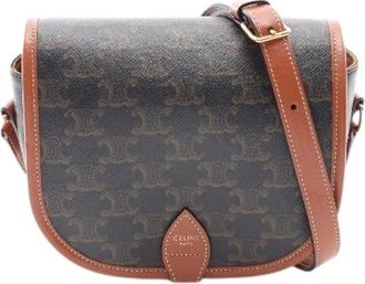 Celine Pre-owned Sac bandouli&egrave;re en toile enduite PVC et cuir Folco - Femme - Pre-owned - Brun - Taille: ONE Size