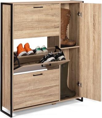 IDMarket Meuble &agrave; Chaussures 20 Paires Luis 4 Portes Dont 1 Placard Design Industriel