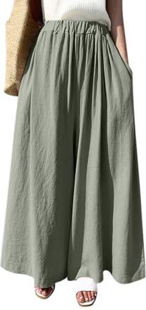Onsoyours Pantalons Femme Lin Fluide Large Grande Taille Eté Décontractée Baggy Pantalon Taille Élastique Jupe-Culotte Fluide Pantalon Ample Léger Chic avec Poc