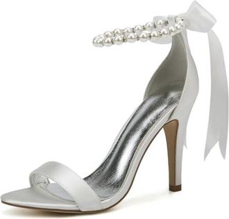 Generic Sandales À Talons Hauts Femmes Satin Chaussures De Mariée Mariage Dress Fête Peep Toe Hauts Talons10.5Cm,Ivoire,40 EU