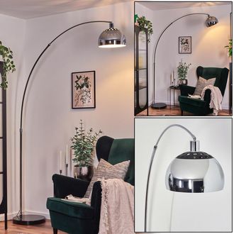 HOFSTEIN Stehleuchte Baloca, Stehlampe aus Metall in Schwarz/Chromfarben/Weiß mit Marmorfuß, verstellbare Leuchte im Vintage-Design, Lichteffekt u. Fußschalter