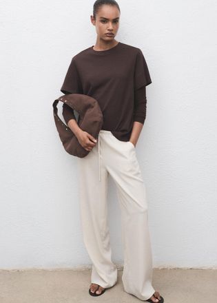 Mango Gerade Hose mit Kordel ecru - Damen - XXL - MANGO