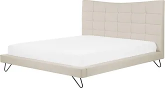 Beliani Beliani - Letto Matrimoniale Beige In Tessuto Di Poliestere A Doghe Trapuntatura A Bottoni 160 X 200 Cm Lannion