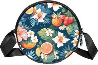 Generic Sac &agrave; bandouli&egrave;re rond pour femme, motif fruits d&eacute;t&eacute; color&eacute;s, petit sac &agrave; bandouli&egrave;re avec fermeture &eacute;clair, bretelles r&eacute;glables, sac &agrave; main rond d&eacute;co