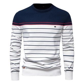 Generic SAUTRV Pull &agrave; col rond pour homme - Pull ray&eacute; tricot&eacute; Pulls ray&eacute;s &agrave; blocs de couleur Hauts coupe slim Pull d&eacute;contract&eacute; Pull &agrave; manches longues Pull l&eacute;g