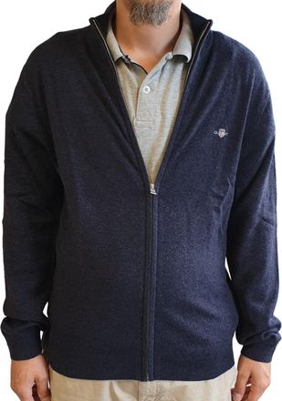 GANT Herren Extrafine Lambswool Zip Cardigan Strickjacke, Dark Navy Melange, XXL