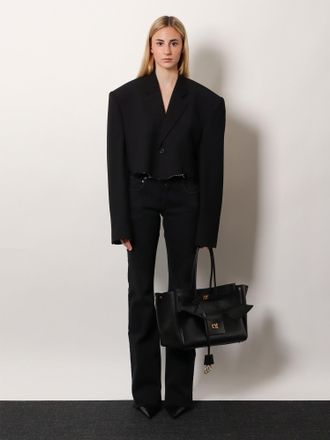 Balenciaga Womens Denim Trousers With Frayed Edges Black Cotton