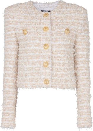 Balmain veste crop en tweed - Tons neutres