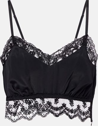 Simone Rocha Top court en cr&ecirc;pe de chine &agrave; dentelle